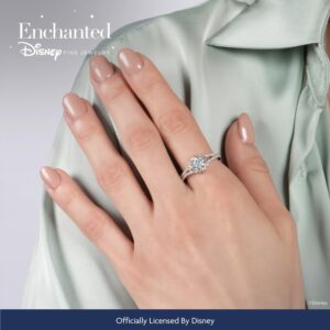 Jewelili Enchanted Disney Fine Jewelry Sterling Silver with 1/5 Cttw Diamond and Aquamarine Elsa Snowflake Ring Size 7