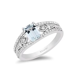 jewelili enchanted disney fine jewelry sterling silver with 1/4 cttw diamond and aquamarine elsa ring, size 7