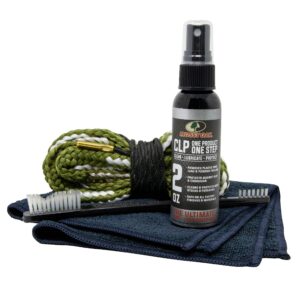 mossy oak shotgun combo kit | cleaner, lubricant & bore brush | all-in-one | clean, lubricate, protect | rust preventative cleaning kit | clp, bore cleaner, nylon brush & microfiber towel