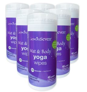 yoga wipes for mat and body - bulk case of 6 - natural lavender and tea tree - by jasmine seven - for studio, gym, spa, fitness