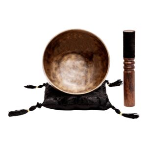 large tibetan singing bowl set by ohm store — deep tone, pure bronze meditation sound bath instrument handcrafted in nepal — tiger sound bowl 6 inch