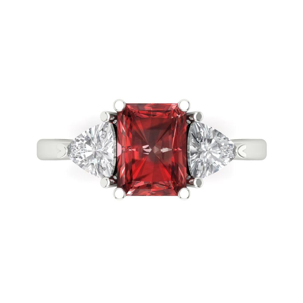 Clara Pucci 3.0 Carat Emerald cut 3 stone Solitaire Natural Garnet Designer Anniversary Bridal Engagement Ring 14k White Gold Size 5