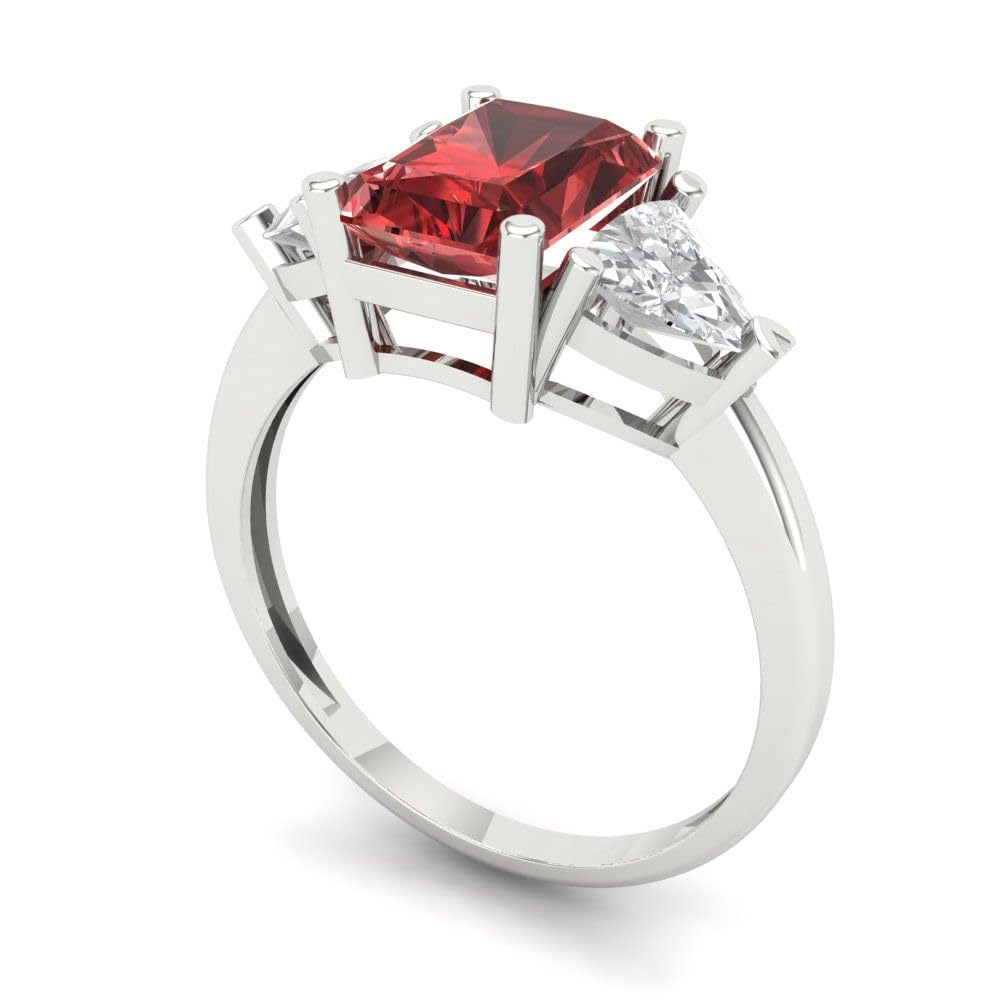 Clara Pucci 3.0 Carat Emerald cut 3 stone Solitaire Natural Garnet Designer Anniversary Bridal Engagement Ring 14k White Gold Size 5