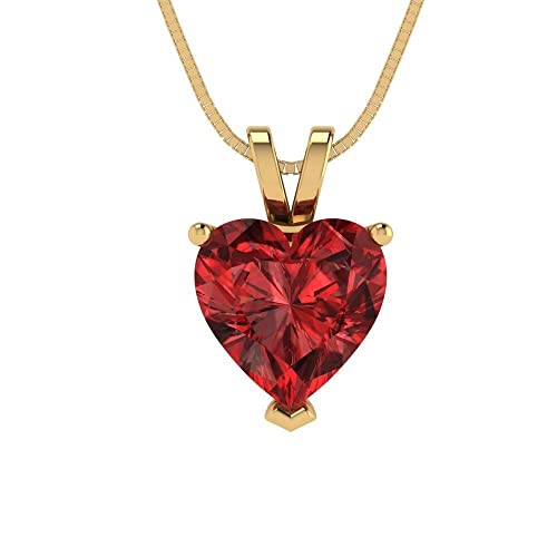 Clara Pucci 2.0 ct Heart Cut Solitaire Pendant - Genuine Natural Pomegranate Red Garnet Jewelry - 16" 14k Yellow Gold Chain - January -