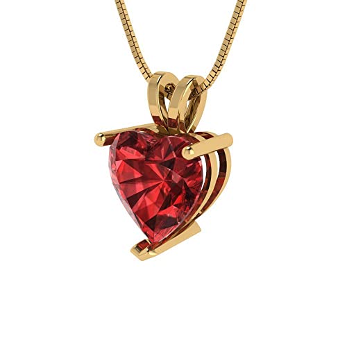 Clara Pucci 2.0 ct Heart Cut Solitaire Pendant - Genuine Natural Pomegranate Red Garnet Jewelry - 16" 14k Yellow Gold Chain - January -