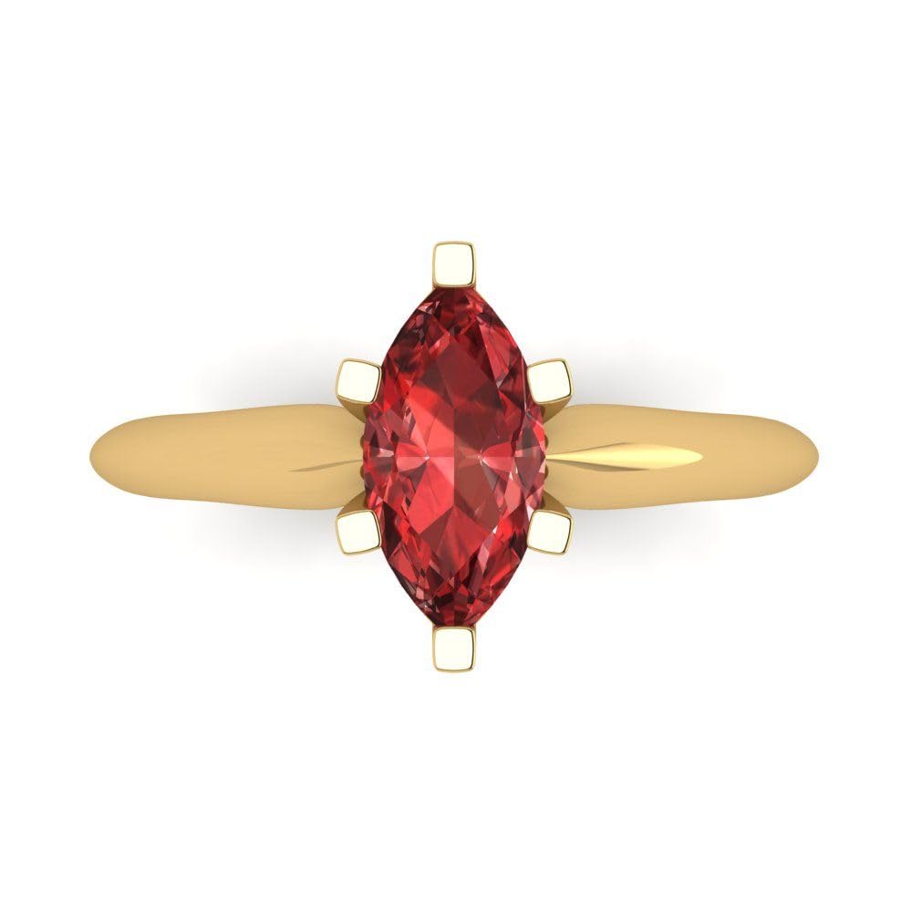 Clara Pucci 0.9ct Marquise Cut Solitaire Crimson Deep Red Garnet Bridal Designer Wedding art deco Anniversary Ring 14k Yellow Gold