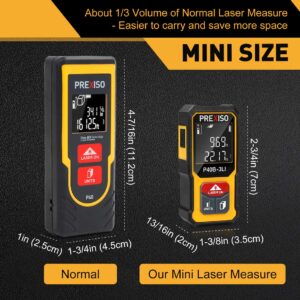 PREXISO Mini Laser Measurement Tool, 135Ft Rechargeable Laser Distance Meter Ft/Ft+in/in/M Unit, Laser Measure with High Accuracy, Pythagorean, Distance, Area, Volume Modes