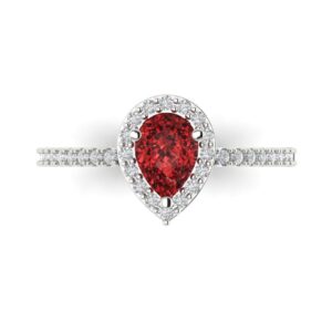 clara pucci 1.16ct pear cut solitaire w/accent crimson deep red garnet designer wedding bridal art deco anniversary ring 14k white gold