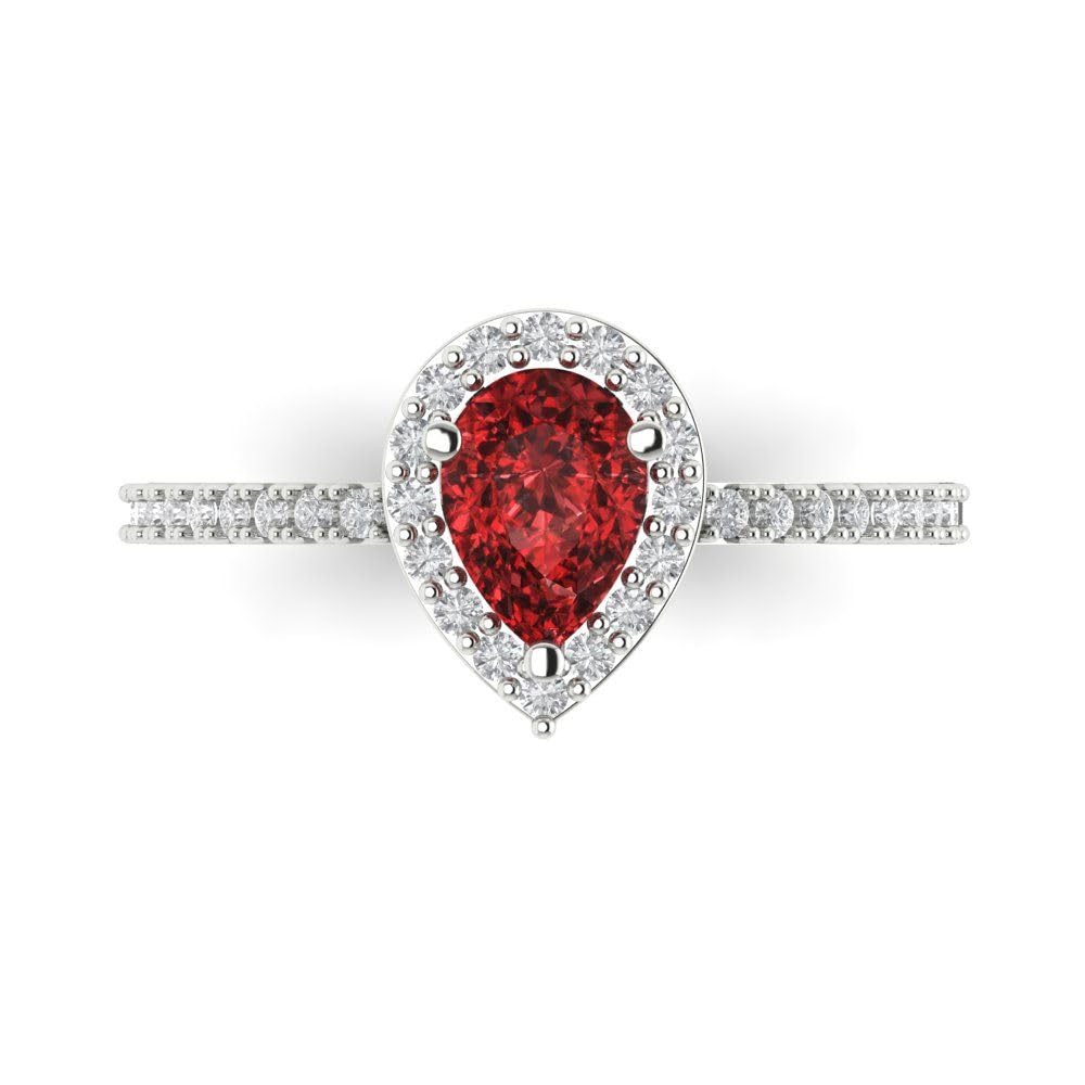 Clara Pucci 1.16ct Pear Cut Solitaire W/accent Crimson Deep Red Garnet Designer Wedding Bridal art deco Anniversary Ring 14k White Gold