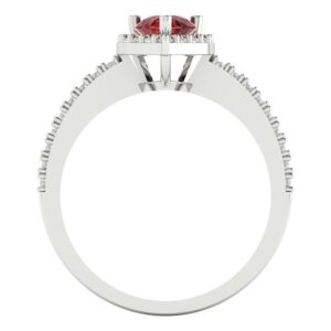 Clara Pucci 1.16ct Pear Cut Solitaire W/accent Crimson Deep Red Garnet Designer Wedding Bridal art deco Anniversary Ring 14k White Gold