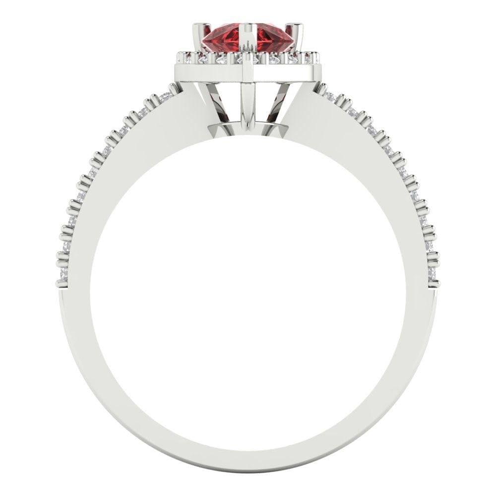 Clara Pucci 1.16ct Pear Cut Solitaire W/accent Crimson Deep Red Garnet Designer Wedding Bridal art deco Anniversary Ring 14k White Gold