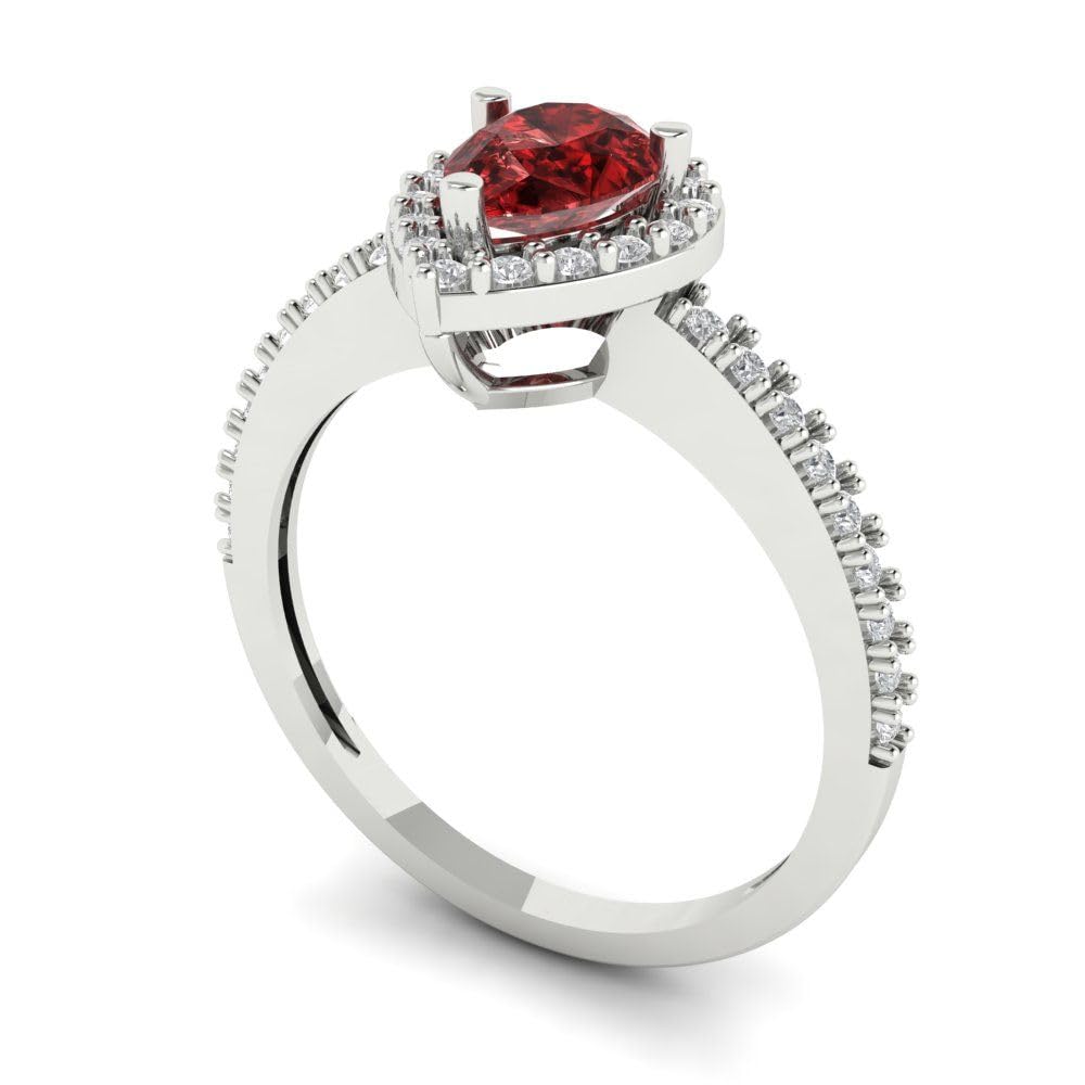 Clara Pucci 1.16ct Pear Cut Solitaire W/accent Crimson Deep Red Garnet Designer Wedding Bridal art deco Anniversary Ring 14k White Gold