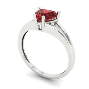 Clara Pucci 1.45ct Heart Cut Solitaire split shank Natural Scarlet Red Garnet 4-Prong Classic Statement Ring 14k White Gold for Women