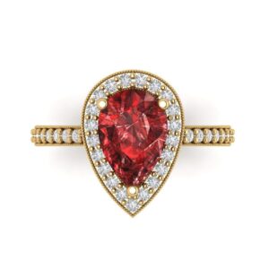 clara pucci 2.01 ct pear cut solitaire halo natural garnet designer anniversary bridal engagement ring 14k yellow gold