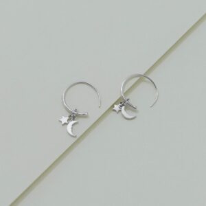 Boma Jewelry Sterling Silver Moon & Star Pull Through Hoop Earrings