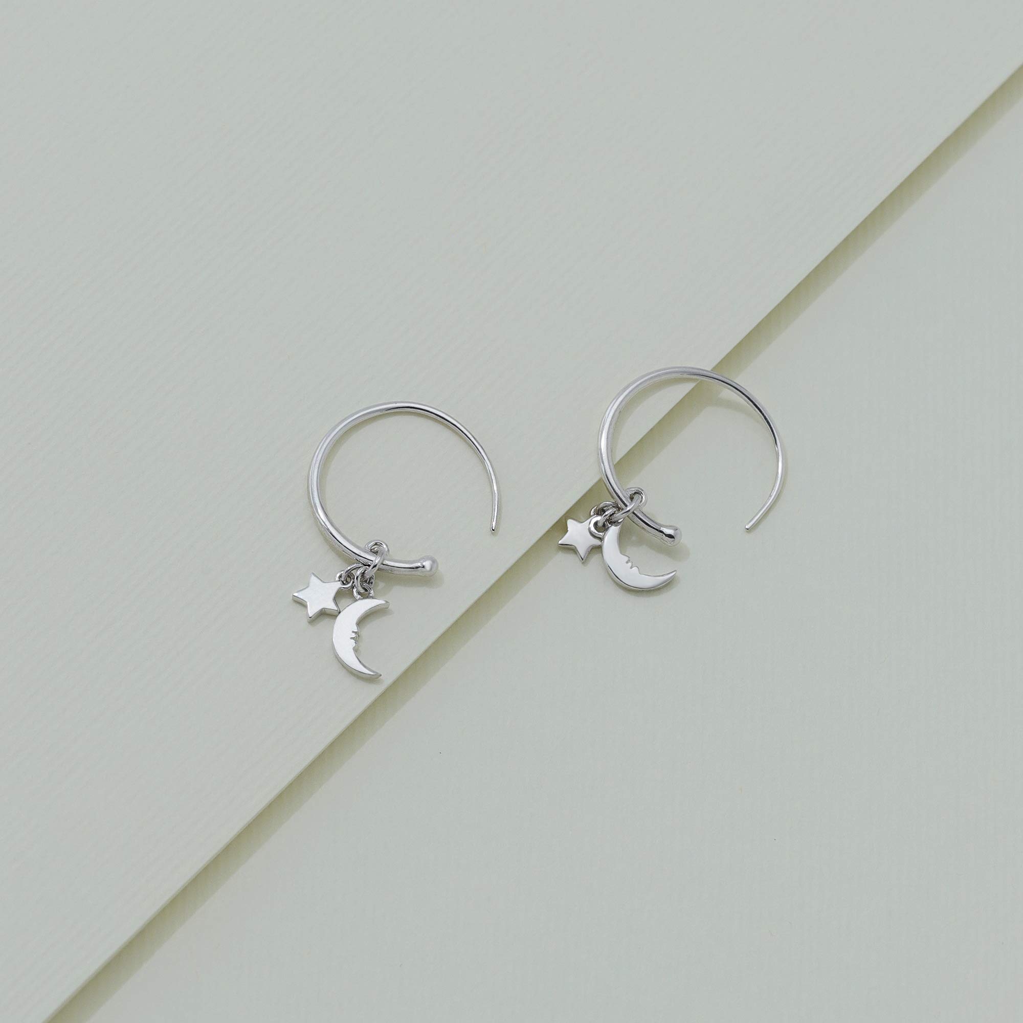 Boma Jewelry Sterling Silver Moon & Star Pull Through Hoop Earrings