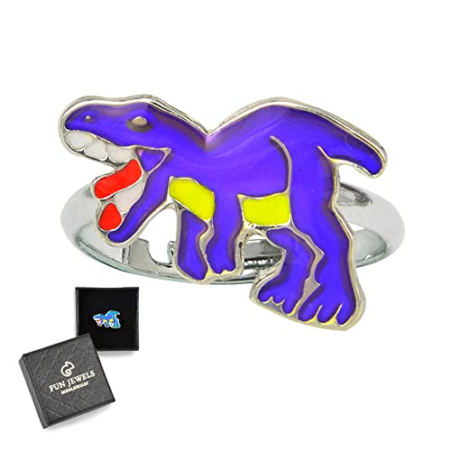 FUN JEWELS Dinosaur Color Change Kids T-Rex Mood Ring Gift for Boys Girls Size Adjustable