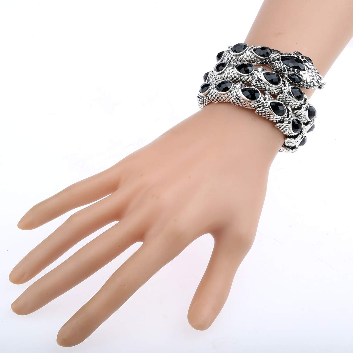 YACQ Women's Crystal Stretch Snake Bracelet Fit Wrist Size 6-1/2 to 8 Inch - Lead & Nickle Free - Halloween Costume Outfit Accessories Jewelry (Black)