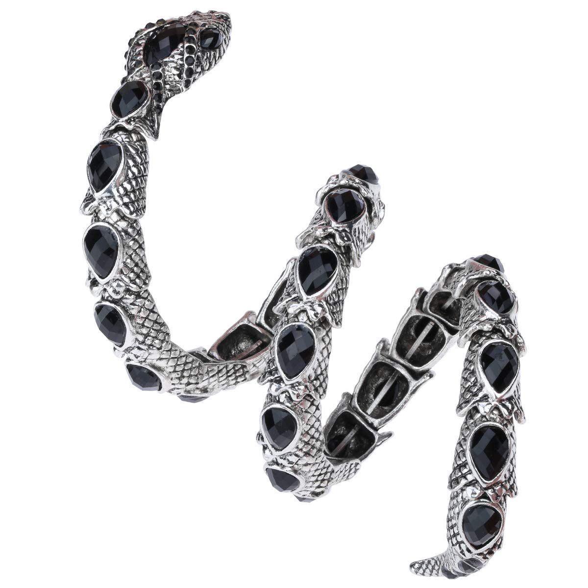 YACQ Women's Crystal Stretch Snake Bracelet Fit Wrist Size 6-1/2 to 8 Inch - Lead & Nickle Free - Halloween Costume Outfit Accessories Jewelry (Black)