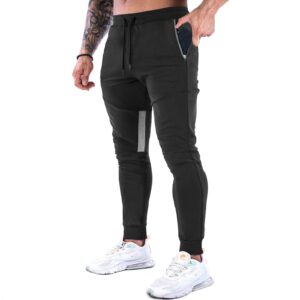 gansanro mens joggers sweatpants slim fit mens athletic jogger pants, sweatpants for men with zipper pockets black