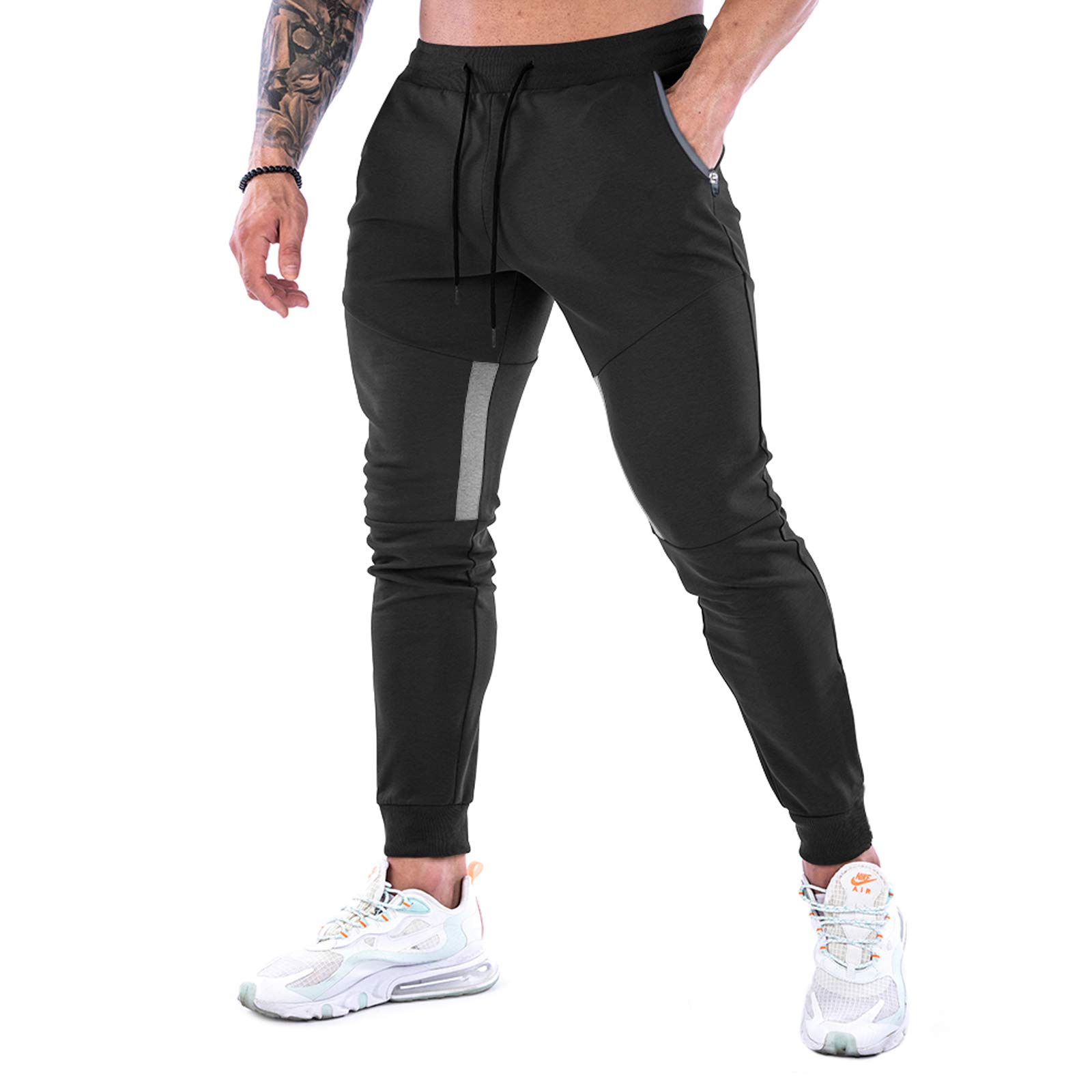 GANSANRO Mens Joggers Sweatpants Slim Fit Mens Athletic Jogger Pants, Sweatpants for Men with Zipper Pockets Black