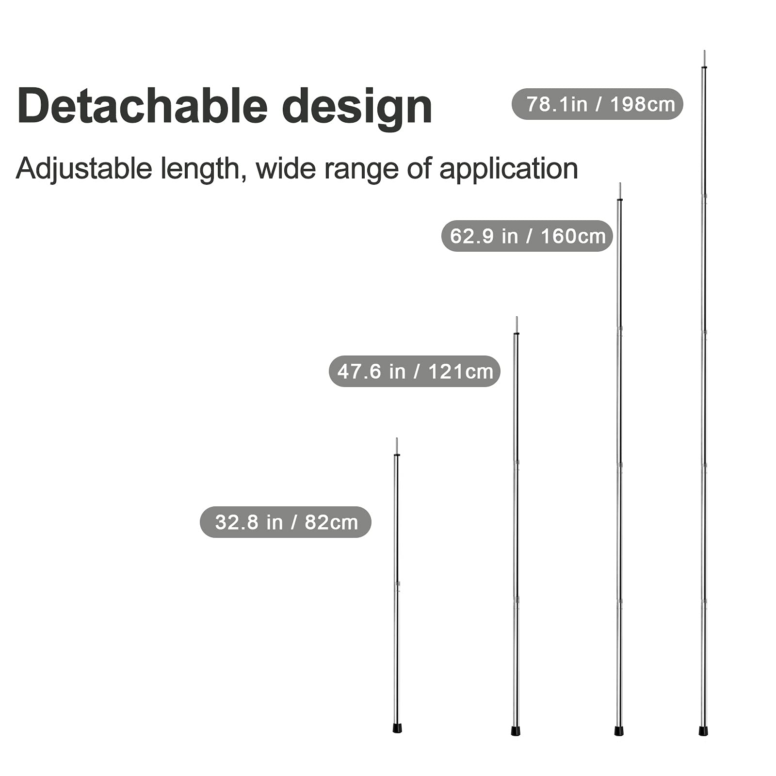 KOMCLUB Adjustable Tent Poles Telescoping Tarp Poles Camping Stainless Steel Lightweight Tarp Poles for Sun Sails Canopy Awning Shelter Bac