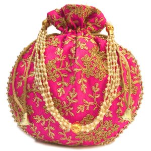 ekavya potli bag woman rani color pouch/coin/jewellery purse for women & girls heavy potli bag for wedding and party h*l -9 * 9.5 inch