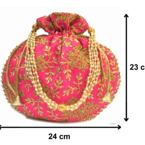 EKAVYA Potli Bag Woman Rani color Pouch/Coin/Jewellery Purse for Women & Girls Heavy Potli Bag for wedding and party H*L -9 * 9.5 Inch