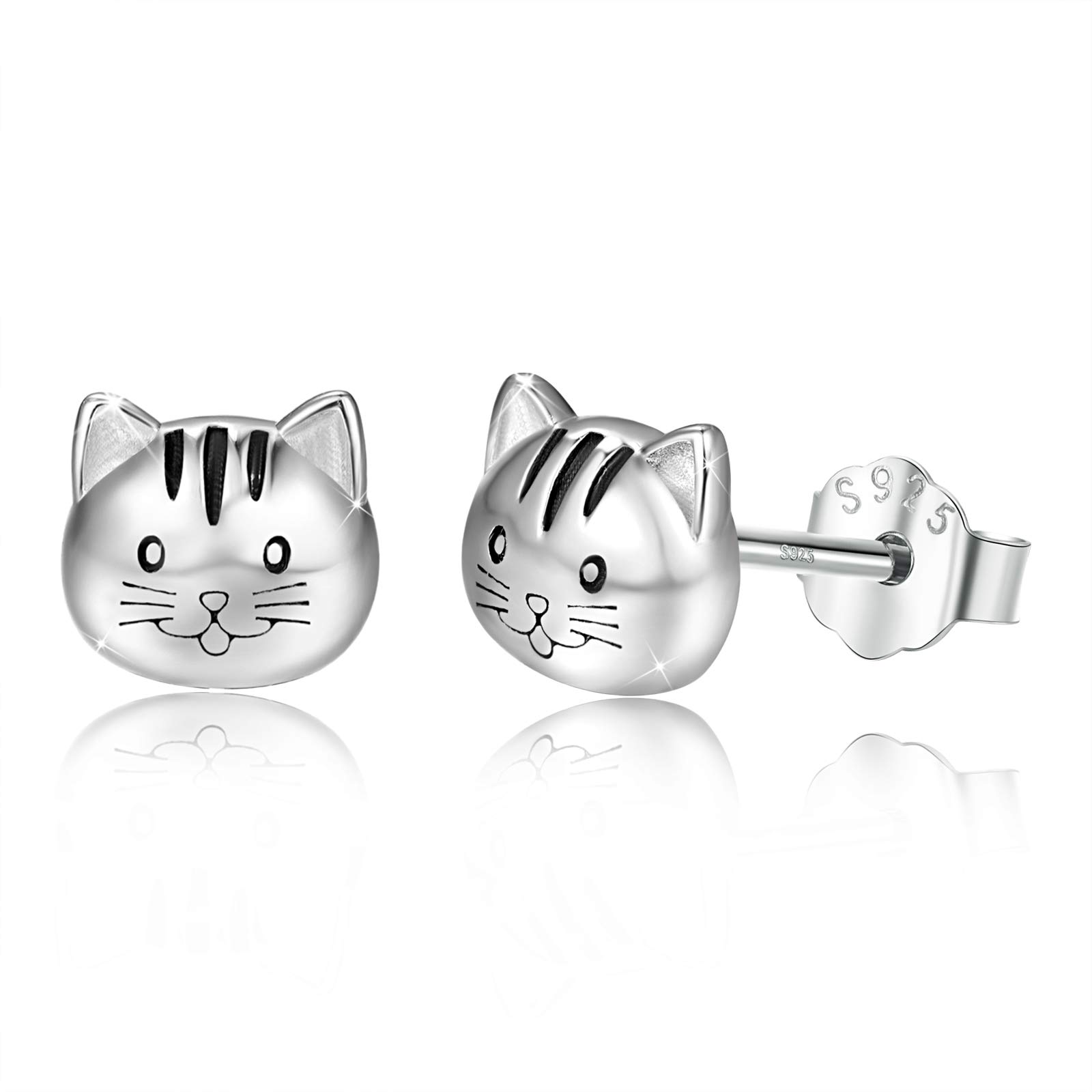 925 Sterling Silver Cat Earrings, Hypoallergenic Kitten Studs Kitty Earrings for Sensitive Ears, Mother Day Present for Women Cat Lovers with Packing Box