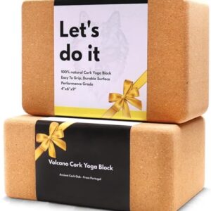 Cork Yoga Blocks 2 Pack Set -Natural Cork from Portugal, 9"x6"x4" Yoga Blocks Non-Slip&Anti-Tilt for Women| Men, Lightweight, Odor-Resistant| Moisture-Proof, Perfect Yoga Equipment