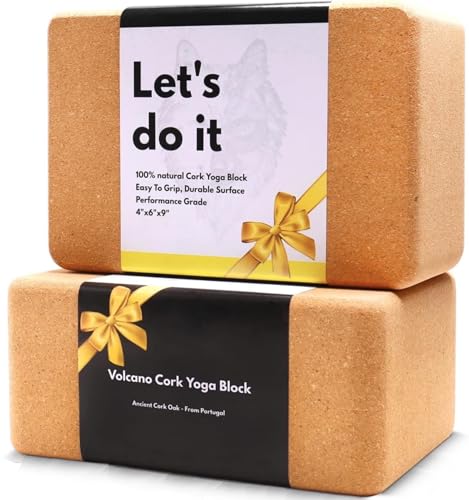 Cork Yoga Blocks 2 Pack Set -Natural Cork from Portugal, 9"x6"x4" Yoga Blocks Non-Slip&Anti-Tilt for Women| Men, Lightweight, Odor-Resistant| Moisture-Proof, Perfect Yoga Equipment