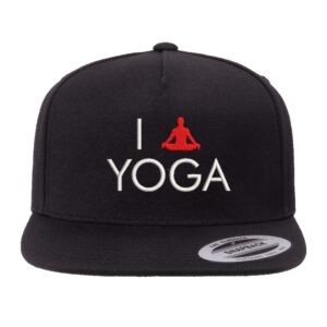 i love yoga custom embroidered yupoong flat bill snapback hat black