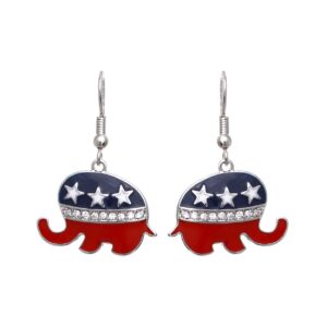 red white and blue star-spangled rhinestone elephant earrings