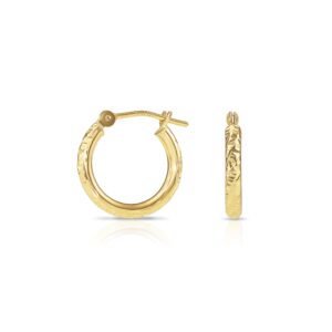 14k yellow gold hand engraved diamond-cut round hoop earrings (14mm (0.55 inch))…