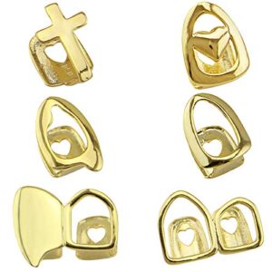 6pc 18k plated gold grillz mouth teeth top tooth single grill cap for teeth mouth party accessories teeth grills