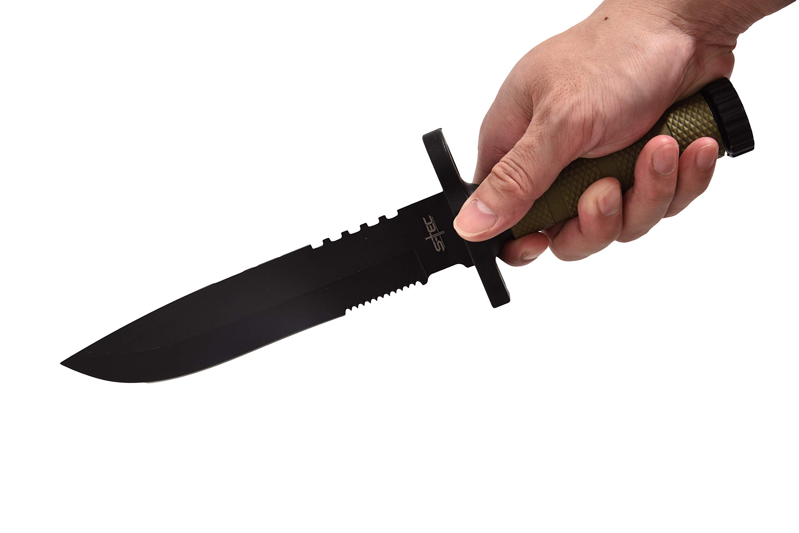 12.75" TACTICAL SURVIVAL Rambo Hunting FIXED BLADE For Practical Use Durable Knife Army Bowie w SHEATH (Style 2 Green)