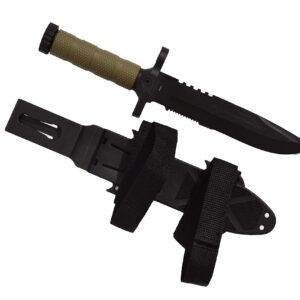 12.75" TACTICAL SURVIVAL Rambo Hunting FIXED BLADE For Practical Use Durable Knife Army Bowie w SHEATH (Style 2 Green)