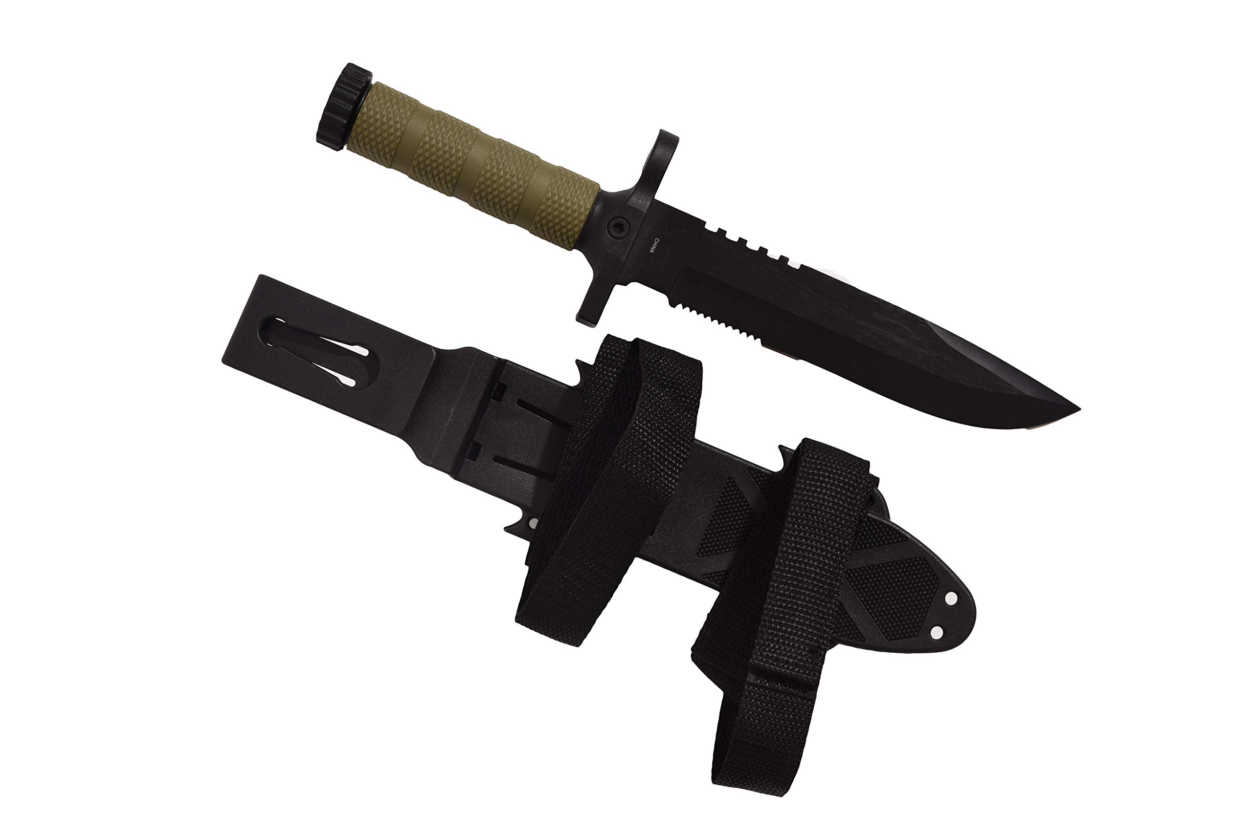 12.75" TACTICAL SURVIVAL Rambo Hunting FIXED BLADE For Practical Use Durable Knife Army Bowie w SHEATH (Style 2 Green)