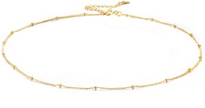 milacolato danity gold choker necklace 18k gold plated sterling silver tiny delicate bead satellite chain necklace, yellow gold