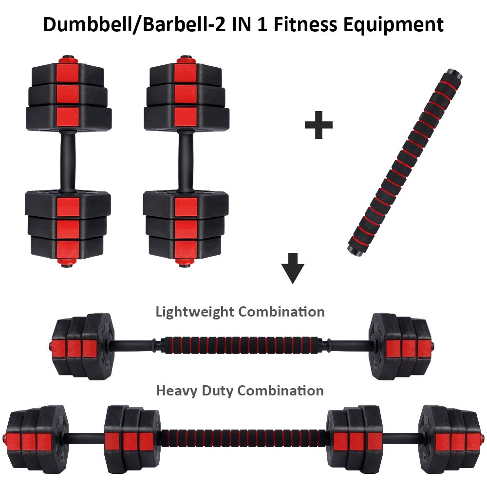 Kitclan Weights Dumbbells Set of 2, 66LB Adjustable Dumbbell Barbell Weight Set with Connecting Rod, Free Weight Set for Home Gym, 3-in-1 Home Fitness Workout Weights for Men Women