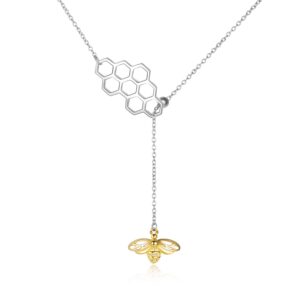 luhe bee necklace gifts jewelry for women her sterling silver gold plated geometric honeycomb bumble bee y-necklace beehive and bee pendant necklace