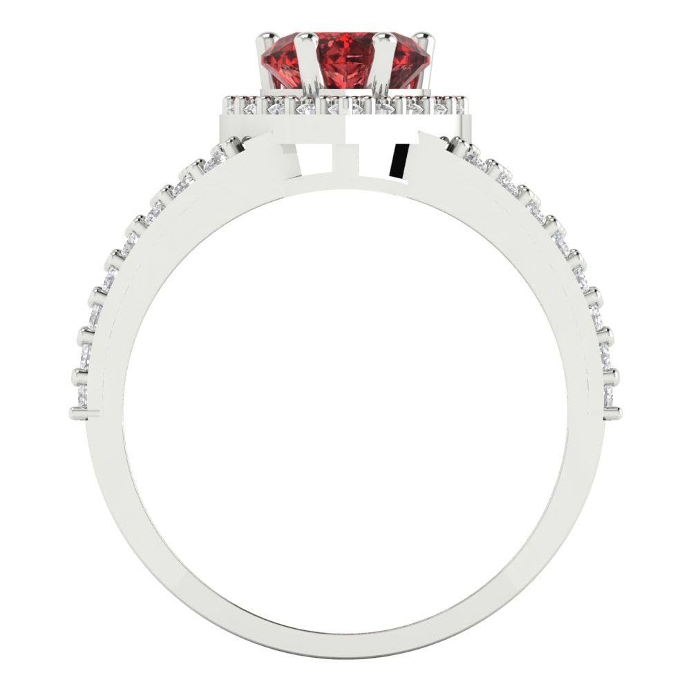 Clara Pucci 1.72ct Heart Cut Solitaire Halo split shank Natural Scarlet Red Garnet designer Modern Statement Ring Solid 14k White Gold