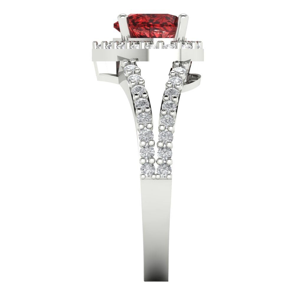 Clara Pucci 1.72ct Heart Cut Solitaire Halo split shank Natural Scarlet Red Garnet designer Modern Statement Ring Solid 14k White Gold