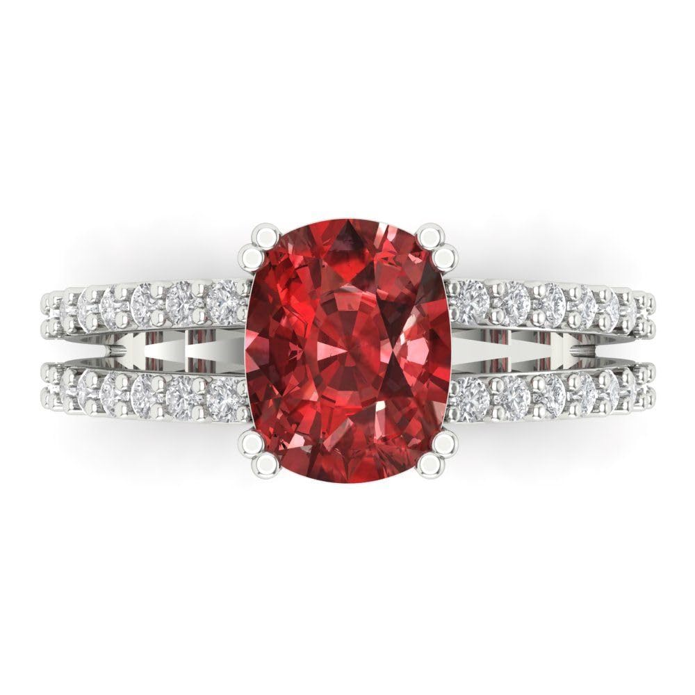 Clara Pucci 3.47ct Cushion Cut Solitaire with accent Natural Scarlet Red Garnet designer Statement Accent Ring Solid 14k White Gold