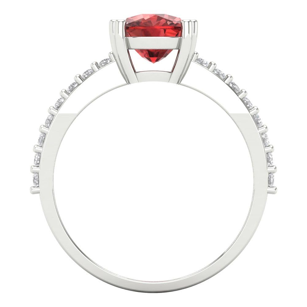 Clara Pucci 3.47ct Cushion Cut Solitaire with accent Natural Scarlet Red Garnet designer Statement Accent Ring Solid 14k White Gold