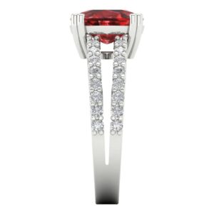 Clara Pucci 3.47ct Cushion Cut Solitaire with accent Natural Scarlet Red Garnet designer Statement Accent Ring Solid 14k White Gold