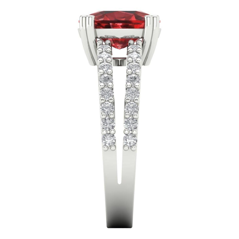 Clara Pucci 3.47ct Cushion Cut Solitaire with accent Natural Scarlet Red Garnet designer Statement Accent Ring Solid 14k White Gold