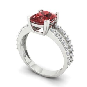 Clara Pucci 3.47ct Cushion Cut Solitaire with accent Natural Scarlet Red Garnet designer Statement Accent Ring Solid 14k White Gold