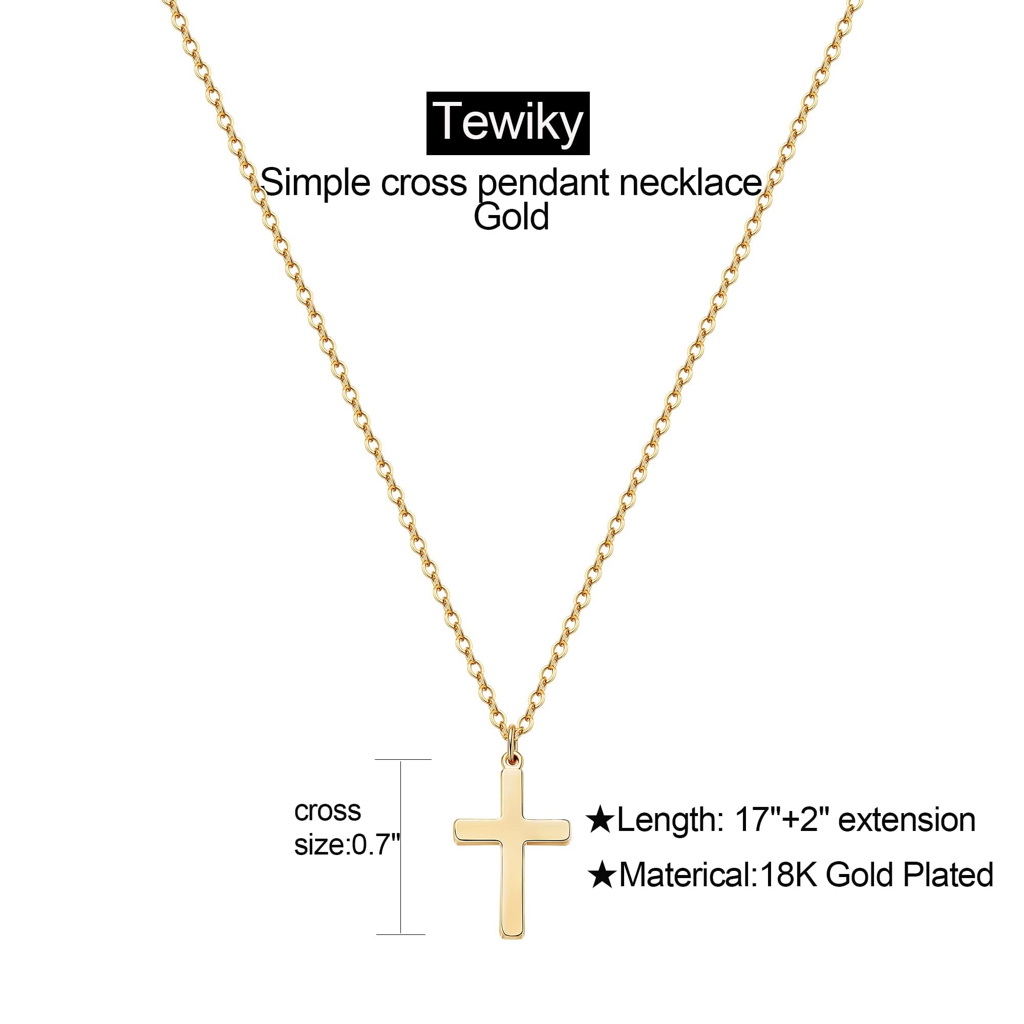 Tewiky Gold Necklace for Women, Dainty Cross Necklaces Simple Plated Y2k Cute Pendant Handmade Women Trendy Jewelry Gifts