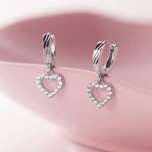 SLUYNZ 925 Sterling Silver Delicate CZ Heart Hoop Earrings for Women Sweet Love Heart Drop Earrings (A-Silver)